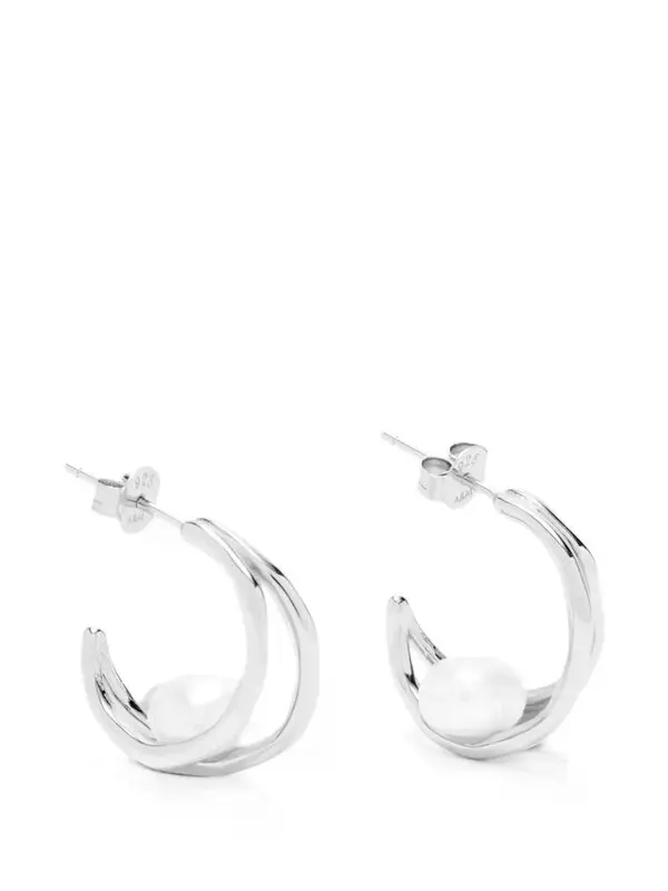 ASTRID & MIYU Molten Illusion Pearl Hoop Earrings - Silver