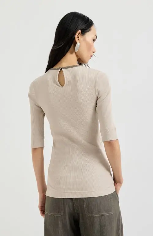 Brunello Cucinelli Ribbed Jersey Top - Beige