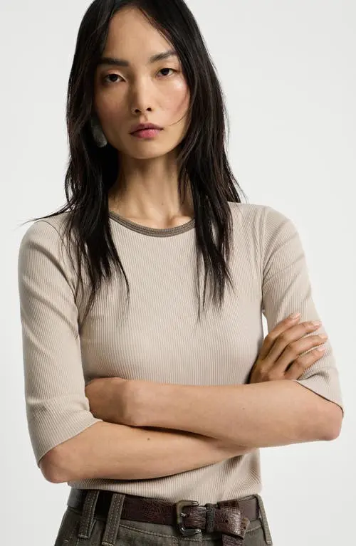 Brunello Cucinelli Ribbed Jersey Top - Beige
