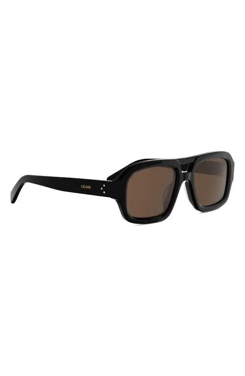 Celine 3 Dots 53mm Pilot Sunglasses - Shiny Black/brown