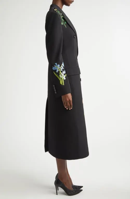 Stella McCartney Flower Embroidered Wool Coat - Black