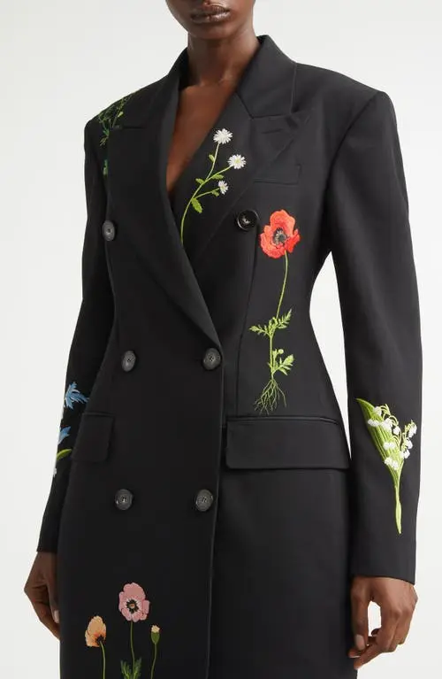 Stella McCartney Flower Embroidered Wool Coat - Black