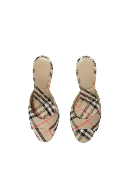 Burberry Check Mews High Heel Sandals - Sand Beige