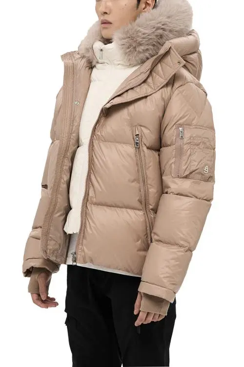 ALPHA STYLE Detachable Double Hood Puffer - Beige