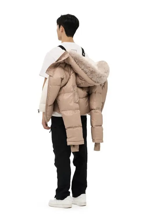 ALPHA STYLE Detachable Double Hood Puffer - Beige