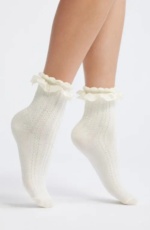 CASA CLARA Chelsea Ruffle Cotton Blend Pointelle Crew Socks - Ivory