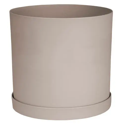 BLOEM 12 Inch Mathers Round Planter With Saucer Tray - Beige