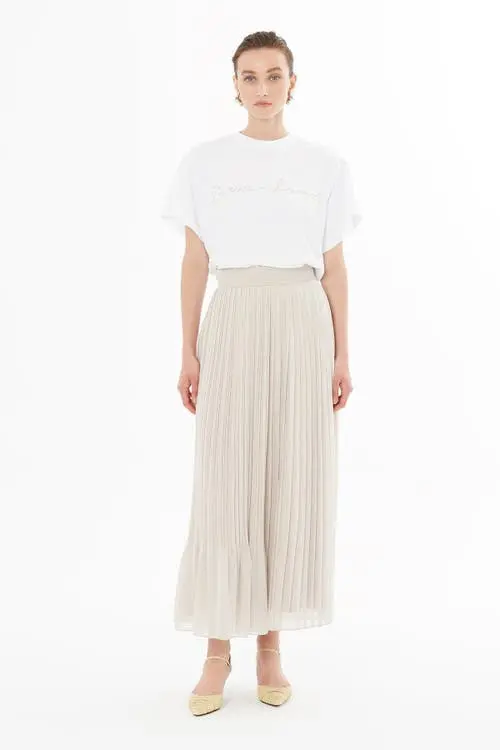 GIZIA High-waist Pleated Chiffon Midi Skirt