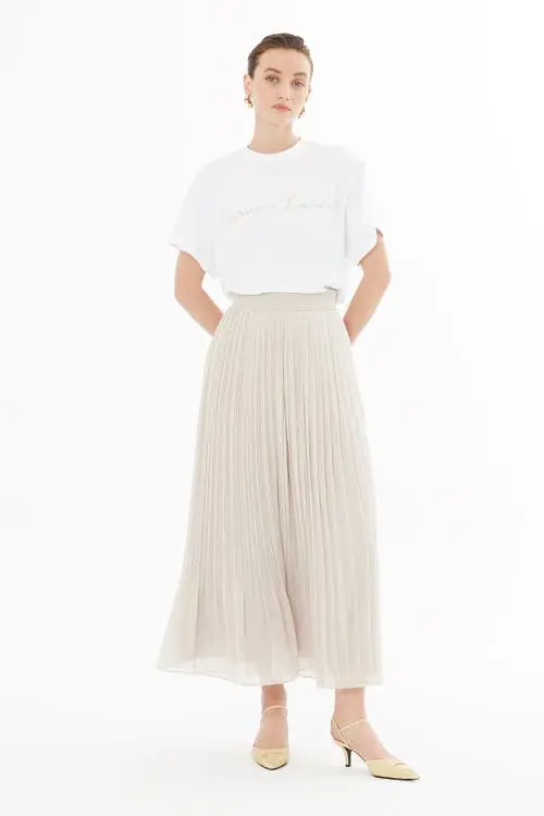 GIZIA High-waist Pleated Chiffon Midi Skirt