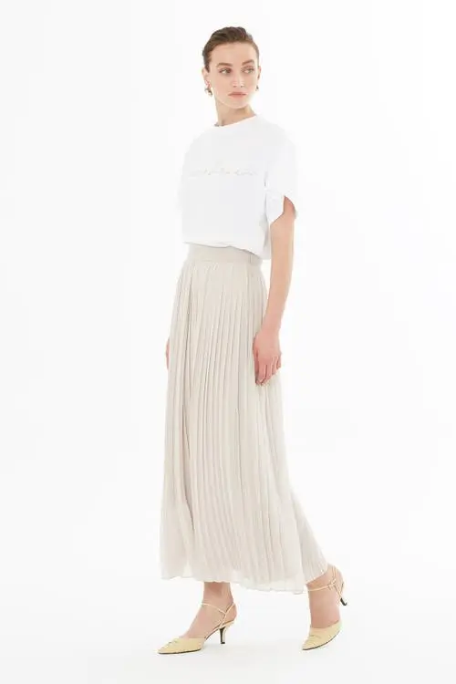 GIZIA High-waist Pleated Chiffon Midi Skirt