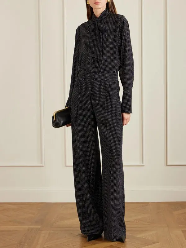 Sasuphi Pleated Polka-dot Silk-satin Wide-leg Pants