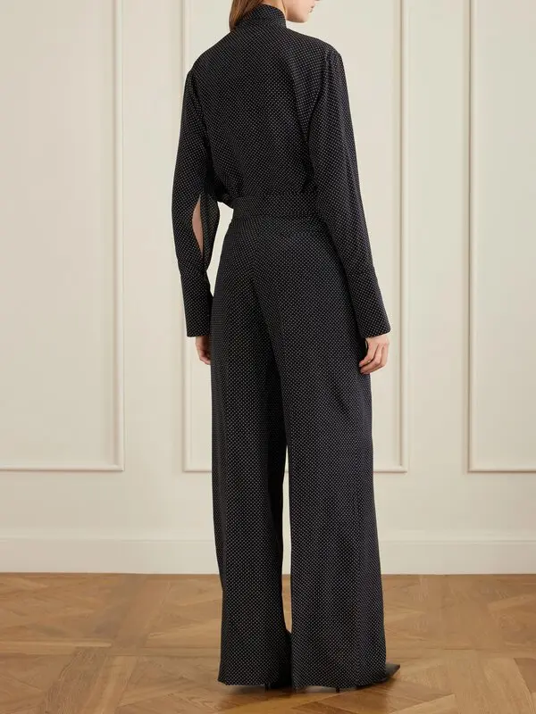 Sasuphi Pleated Polka-dot Silk-satin Wide-leg Pants