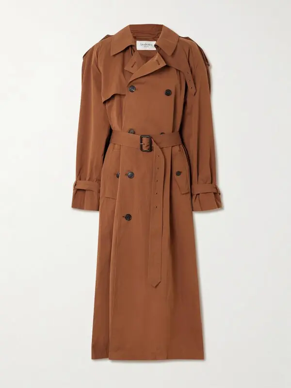 Saint Laurent Belted Cotton And Silk-blend Trench Coat - Brown