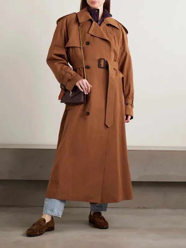 Saint Laurent Belted Cotton And Silk-blend Trench Coat - Brown