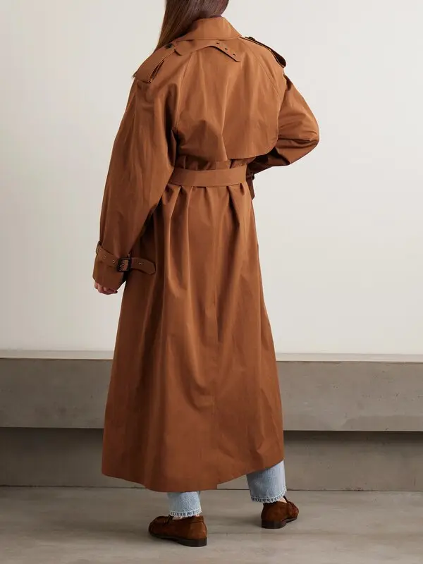 Saint Laurent Belted Cotton And Silk-blend Trench Coat - Brown