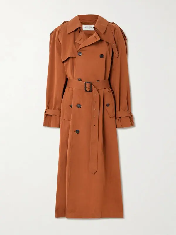 Saint Laurent Belted Cotton And Silk-blend Trench Coat - Brown