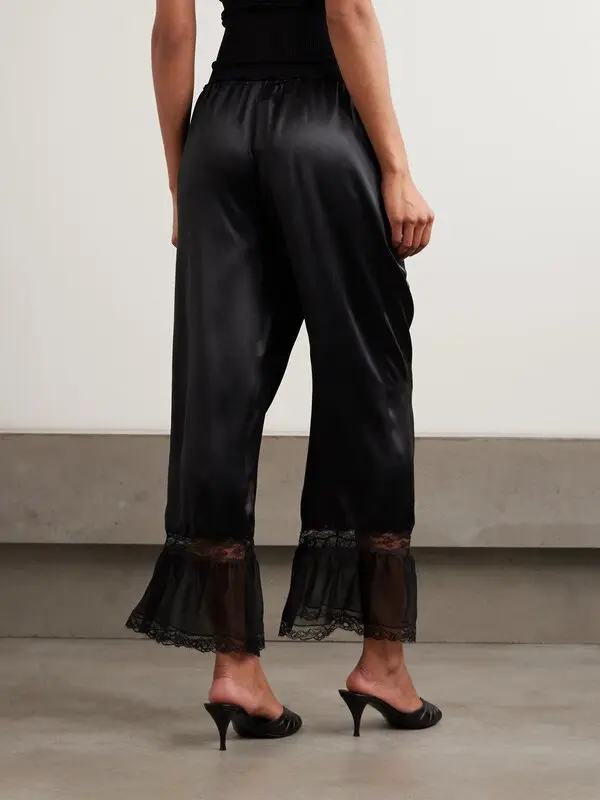 Saint Laurent Ruffled Lace-trimmed Silk-satin Wide-leg Pants