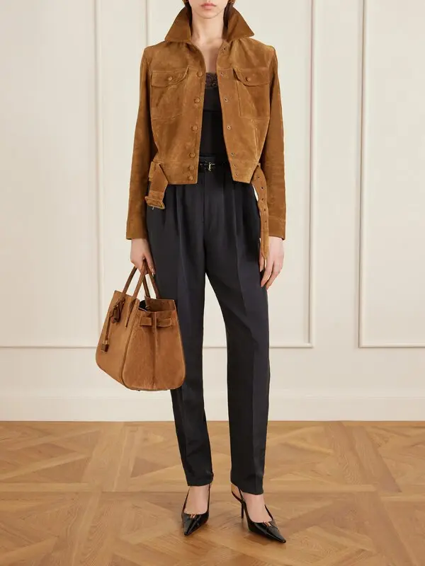 Saint Laurent Cropped Belted Suede Jacket