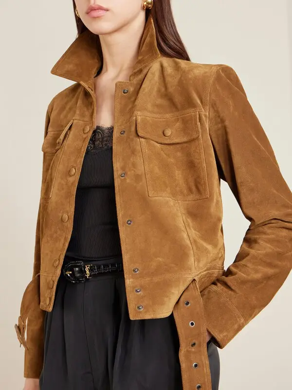 Saint Laurent Cropped Belted Suede Jacket