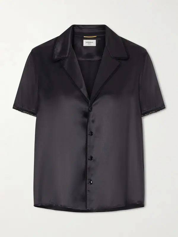 Saint Laurent Lace-trimmed Silk-satin Shirt