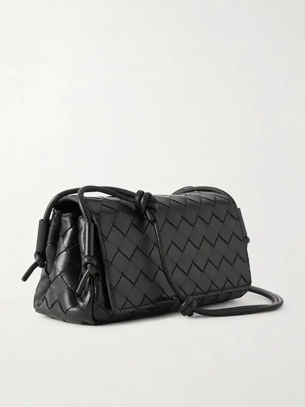 Bottega Veneta Notturno Intrecciato Leather Shoulder Bag - Black