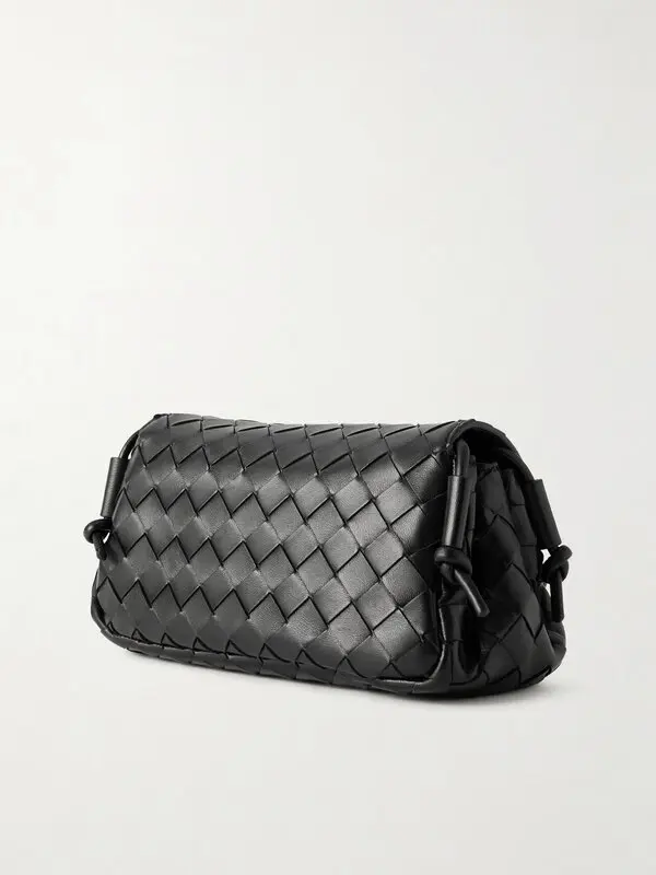Bottega Veneta Notturno Intrecciato Leather Shoulder Bag - Black