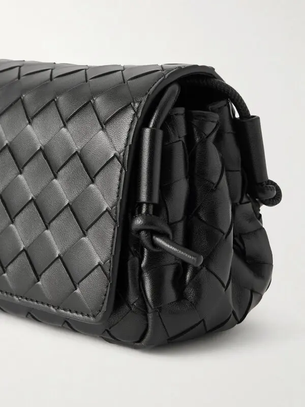 Bottega Veneta Notturno Intrecciato Leather Shoulder Bag - Black