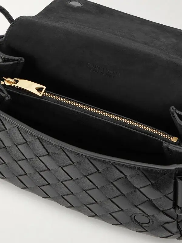 Bottega Veneta Notturno Intrecciato Leather Shoulder Bag - Black