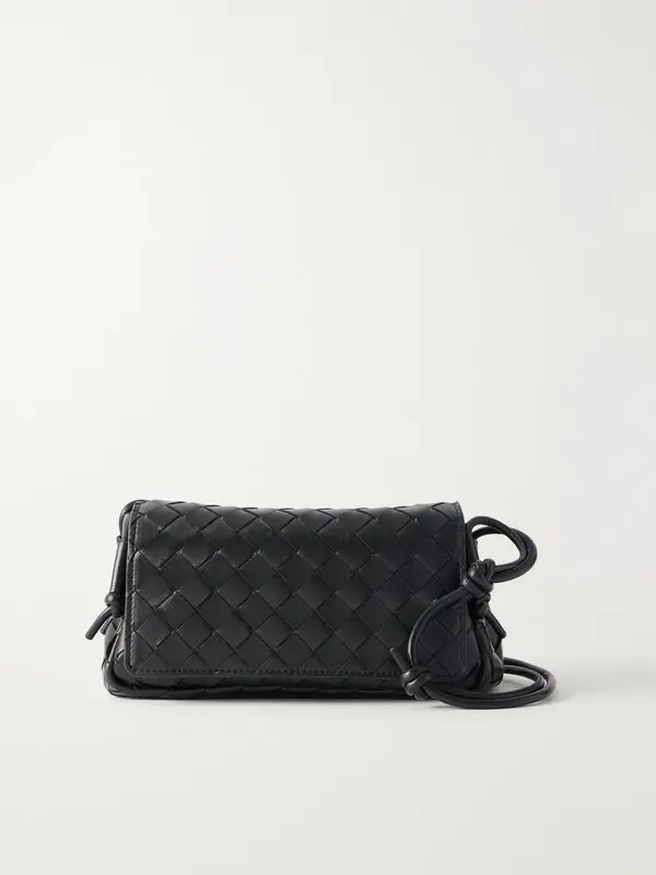 Bottega Veneta Notturno Intrecciato Leather Shoulder Bag - Black