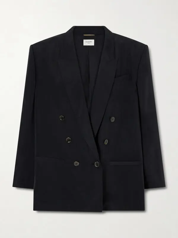 Saint Laurent Double-breasted Silk-habotai Blazer - Black