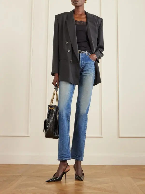 Saint Laurent Double-breasted Silk-habotai Blazer - Black