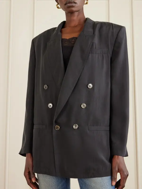Saint Laurent Double-breasted Silk-habotai Blazer