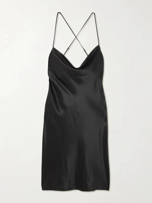 Saint Laurent Draped Silk-satin Mini Dress - Black