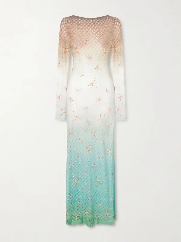 Missoni Open-back Dégradé Embroidered Metallic Crochet-knit Maxi Dress - Green
