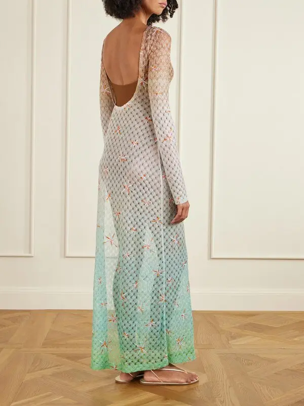 missoni green dress Metallic Halter Maxi (Sz. 42/6) wide long sleeves Multicolor Long Cover Up Dress