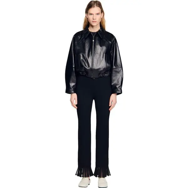 Sandro Lambskin Leather Jacket - Black