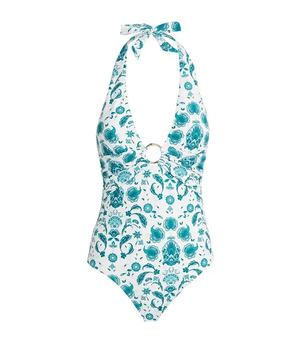 Heidi Klein Kos Halterneck Floral Swimsuit - Green