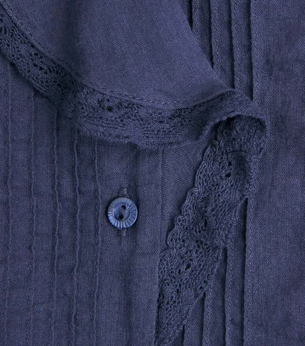 DÔEN Organic Cotton Lace-trim Huguette Blouse - Navy