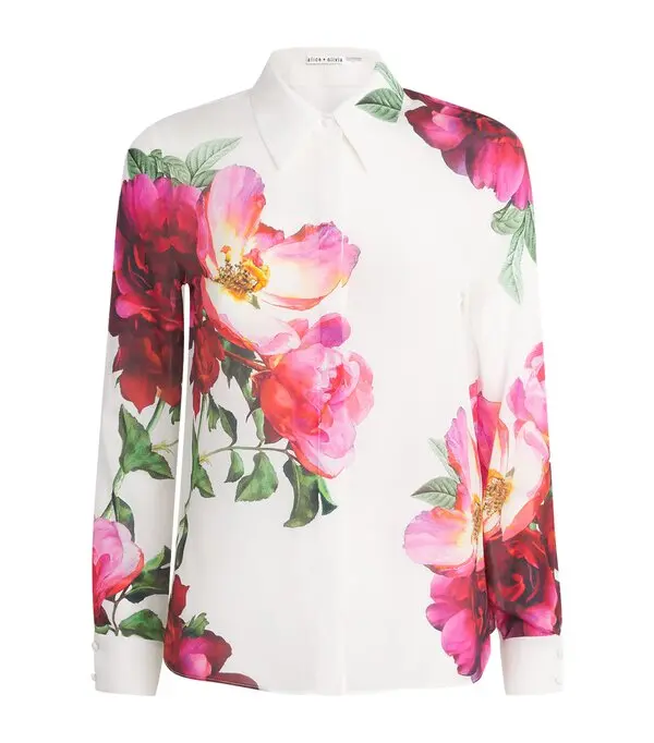 Alice + Olivia Silk Floral Willa Blouse - Ivory