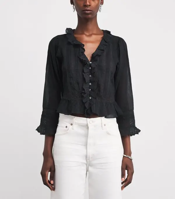 DÔEN Organic Cotton Lace-trim Eldoris Blouse
