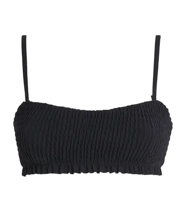 Ulla Johnson Smocked Marseille Bikini Top - Black