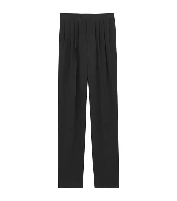 Saint Laurent Silk Pleated Straight Trousers