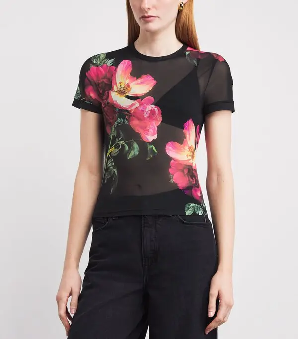 Alice + Olivia Mesh Floral Tess T-shirt - Black