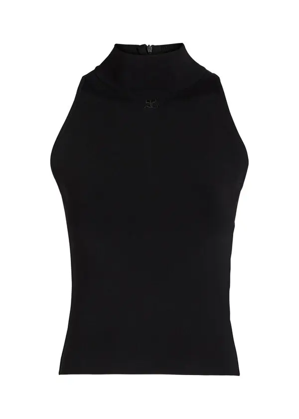 COURREGES Heritage Logo-embroidered Knit Top - Black