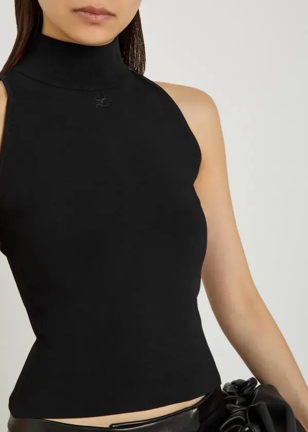 COURREGES Heritage Logo-embroidered Knit Top - Black