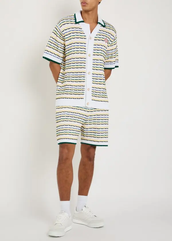 Casablanca Striped Tuck-stitch Cotton-knit Shorts