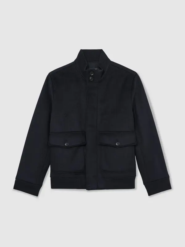 REISS Hadley Wool-blend Bomber Jacket - Navy