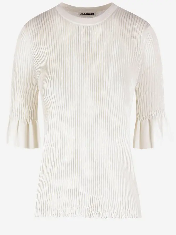 JIL SANDER Viscose Blend T-shirt With Ruffled Sleeves - White