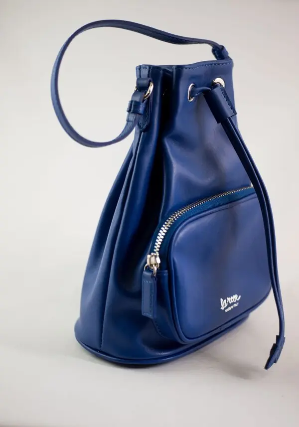 LA ROSE Leather Bucket Bag - Blue