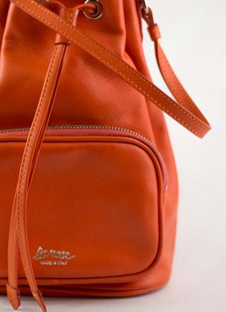 LA ROSE Leather Bucket Bag - Orange